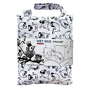 FLOCK THREE 3pcs Waterproof Wet Bag Tote Reusable Wet Clothes Baby Diapers Stroller Swimsuit Travel Reusable toiletries Pouch Small Larger Electronics case 3 Pack Dog (Yoga Dog)