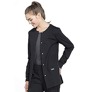Snap Front Scrub Jackets for Women, Workwear Professionals Soft Stretch WW340, M, Black
