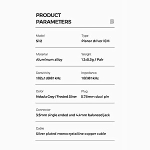 LETSHUOER S12 in Ear Monitor, 14.8mm Planar Magnetic Driver HiFi IEM in Ear Earphones (Frosted Silver, 3.5mm)