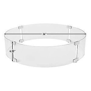 Fire Sense Fire Pit Wind Guard Clear Glass Tempered Glass for Propane, Gas, Fire Pits and Patio Heaters - Round - 26 Inches