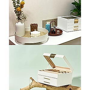 MILONT 3-Layer Jewelry Box for Women - PU Leather Jewelry Organizer with Clear Top - Perfect Jewelry Storage for Rings, Earrings, Necklaces, and Bracelets - Classy Ivory White