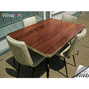 VVIVID High Gloss Red Cedar Striped Wood Grain Faux Finish Textured Vinyl Wrap Roll Sheet Film for Home Office Furniture DIY No Mess Easy to Install Air-Release Adhesive (1ft x 4ft)