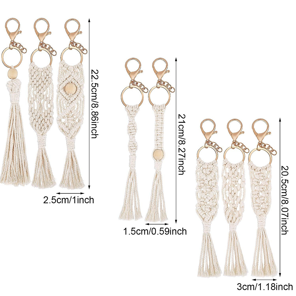 WILLBOND 8 Pieces Mini Macrame Keychains Boho Macrame Bag Tassels Handcrafted Accessory for Car Key Purse Phone Wallet Gift Party Supplies