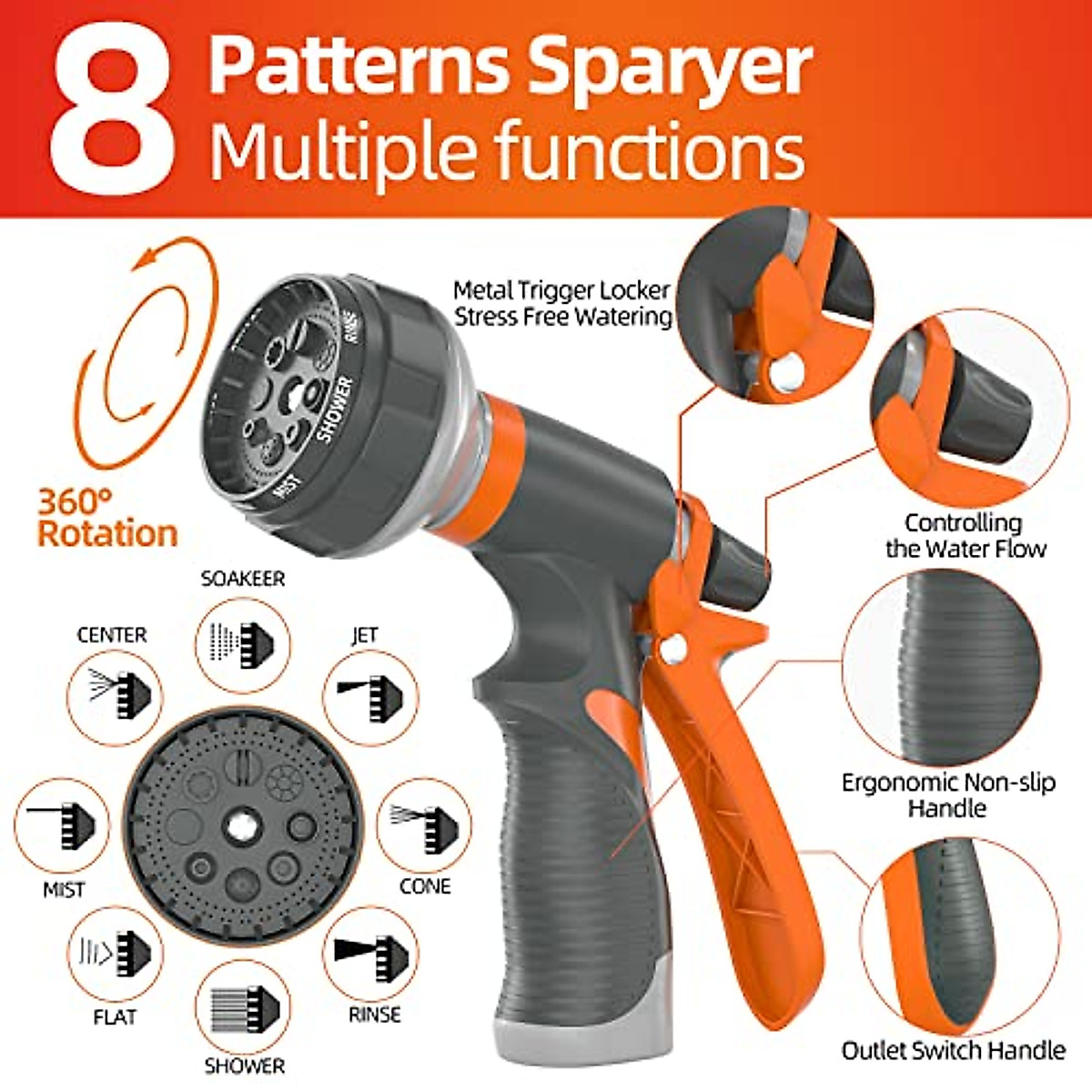 SPECILITE Garden Hose 50 ft x 5/8 in Heavy Duty, Flexible and Lightweight Water Hose, Burst 600 psi, Kink-less Hybrid Rubber Hose for Backyard, 3/4'' Brass Fittings