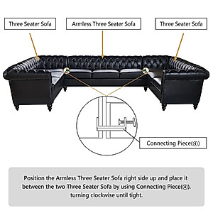 U Shaped Large Sectional Sofa, Chesterfield Leather Faux Couch Tufted Accent Sofa with Scroll Arms and Nailhead for Living Room, Office