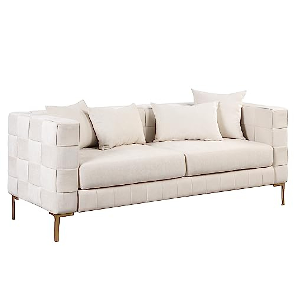 Merax 80.5" Upholstered Sofa with 4 Pillows Modern Couch with Golden Metal Legs for Living Room,Beige Love Seats