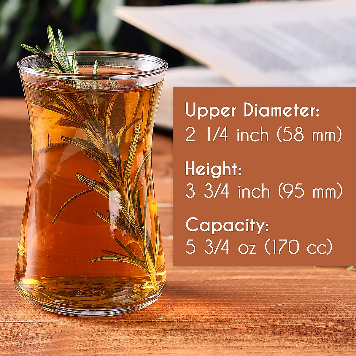 Volarium Turkish Tea Glass Cups: Traditional Tea Set of 6 with Modern Design, Tea Mugs and Coffee Mugs Clear Glasses, 5 ¾ OZ