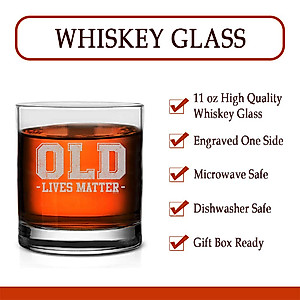Veracco Old Lives Matter Whiskey Glass Funny Unique Old Fashioned Glass Gift For Dad Daddy Drinking Bachelor Party Favors (Clear, Glass)