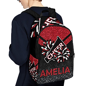 Cheerleader Red Personalized Backpack for Teen Boys Girls,Custom Travel Backpack Bookbag Casual Bag Name Gift