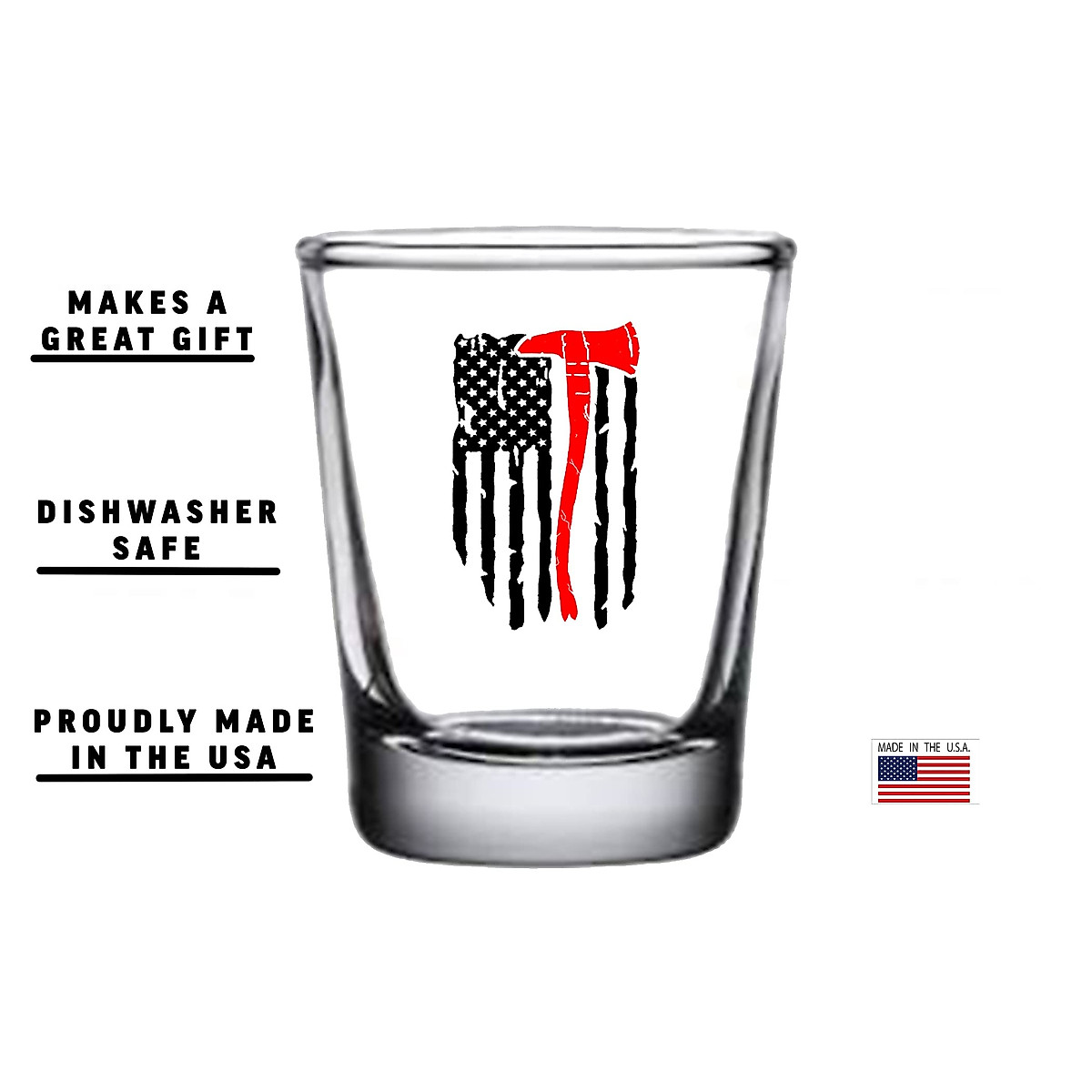 Rogue River Tactical Tattered Wavy Distressed Thin Red Line Flag Ax Axe Shot Glass Gift For Fire Fighter Firefighter FD Fire Department