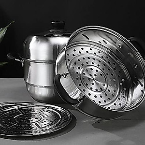 Beeiee Steamer pot for cooking,8.5 Quart,Vegetable steamer,Food steamer,Dumpling steamer,Veggie steamer,Seafood steamer,Fish steamer,Egg steamer,Bun steamer,Steamer cookware,Stainless steel