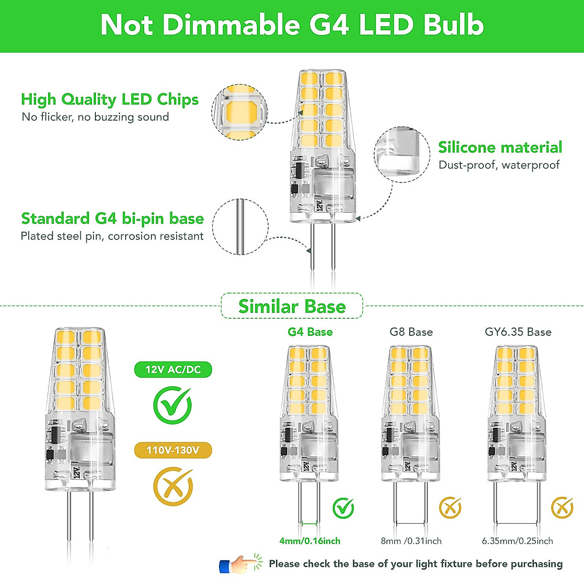 BUBO 10 Pack G4 LED Bulb 2W Equivalent 30W 3000K Warm White 250 Lumens 360°Beam Angle, T3 Halogen Bulb Replacement Landscape Bulbs, AC/DC 12V Led Lights G4 Bi-Pin Base for Outdoor Landscape Lighting