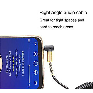 AAOTOKK 3.5mm Coiled Cable 90 Degree Right Angle 3-Pole 3.5mm Male to 3.5mm Male Right Angle TRS Jack Stereo Audio Spring Aux Cable for All 3.5mm-Enabled Smartphones,Tablet and MP3 Players(1.5m)