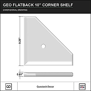 Questech Décor 10 Inch Corner Shower Shelf Bathroom Caddy, Wall Mounted Corner Shower Shelf, Retrofit Shelf For Tiled Shower Walls, Bathroom Corner Shelf, 10 Inch Geo Flatback, Bright White Polished