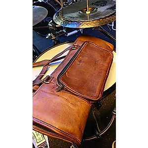 WerKens Leather Drumstick Bag Floor Tom Hooks Holds 8-10 Pairs Drum Sticks Mallets Brushes Percussion Drum Stick Bag Easy Carry Handles (Brown) – DSB002