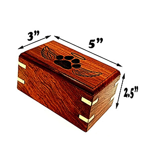 Wooden Urn -Engraved paw with Angel Wing-Pet Urns for Dogs Ashes-Decorative Wooden Pet Urns for Ashes - Rosewood Cremation Urns for Dogs-Pet Urns for Cats-Wooden Box (Rosewood)