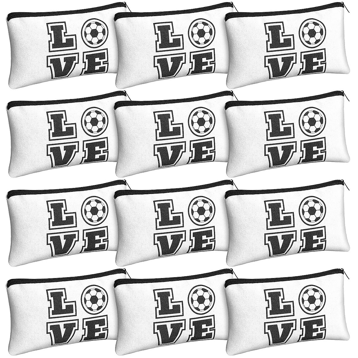 12 Pieces Soccer Makeup Bag Cosmetic Bag with Words Soccer Travel Storage Bags Portable Storage Case Toiletry Bag Accessories with Zippers for Soccer Players Teams Women Girls (White Soccer Style)