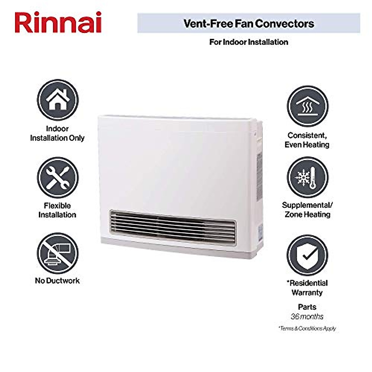 Rinnai FC824P Ventless Propane Heater, Energy-Efficient Space Heater with Programmable Thermostat