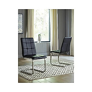 Signature Design by Ashley Madanere Contemporary Faux Leather Upholstered Dining Chair, 4 Count, Black