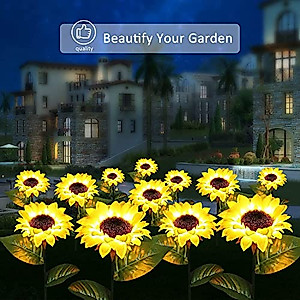 Sunflower Solar Lights Outdoor Garden Decorative Garden Stakes, Solar LED Pathway Decor Lights, Solar Flowers, IP65 Waterproof for Garden Patio Lawn Yard Porch Walkway(2 Pack)