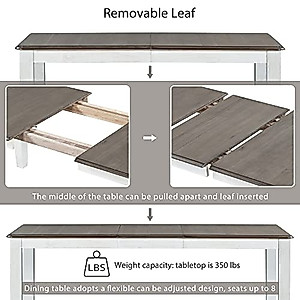 FIQHOME 7-Piece Room, Retro Style Extendable 6 Upholstered, Dining Table and Chairs Set, for Kitchen/Restaurant, Brown+White