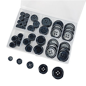 Wennuo 100Pcs Black Sewing Buttons,4-Hole Craft Buttons, 5 Sizes ,with Compartment Storage Box, Suitable for Sewing,Suit Coat Shirt Buttons，DIY Decoration (Black)