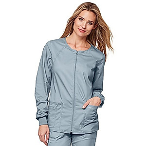 Cherokee Zip Front Scrub Jackets for Women, Workwear Core Stretch Soft Brushed Twill 4315, S, White