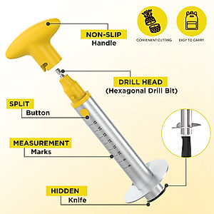 YYP Pineapple Cutter with Knife, [Upgraded, Electric & Manual] Durable Pineapple Corer with Electric Drill Accessory, Stainless Steel Fruit Peeler Knife Pineapple Slicer Core Remover Kitchen Tool