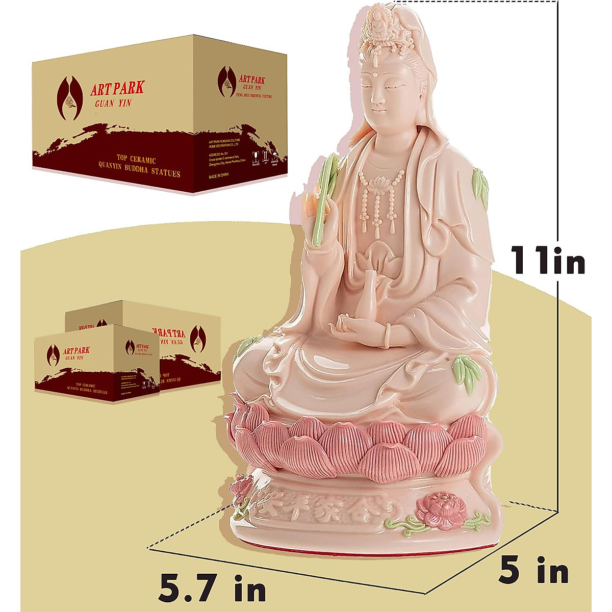 ART PARK Guan Yin Statue, Quan Yin Statue, Kwan Yin Statue, Kuan Yin Statue, Home Decor, Best Chinese Feng Shui Gifts. (11 Inches Top Ceramic Guan Yin)