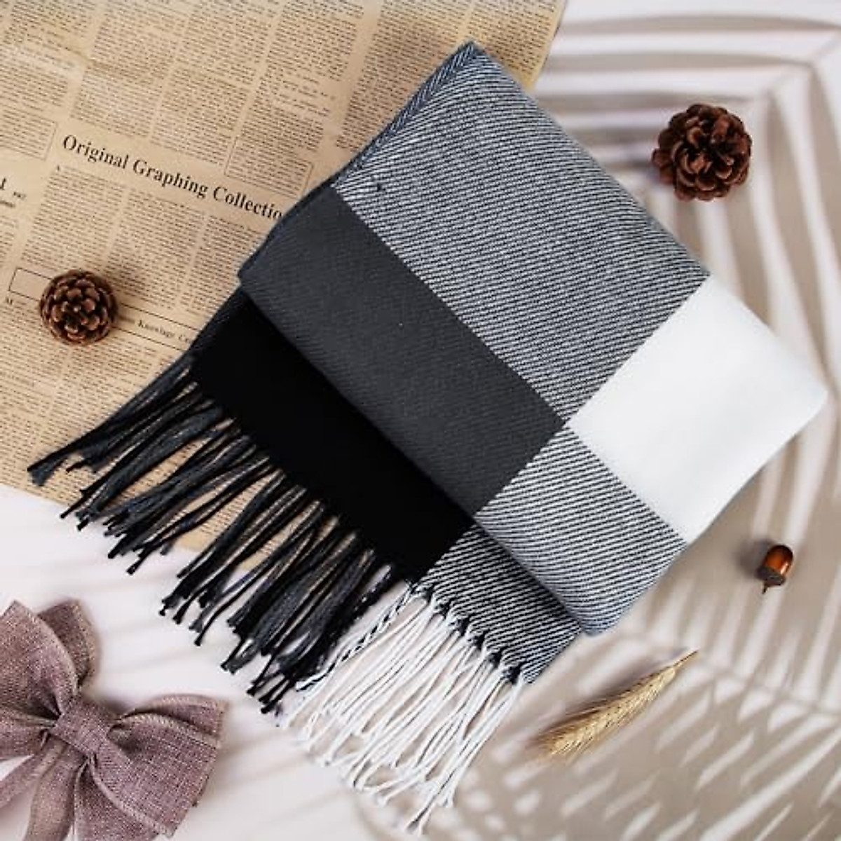 YSense Women's Long Plaid Blanket Scarf Chunky Oversized Winter Fall Warm Scarf Big Tartan Scarves Wrap Shawl Ladies Gifts