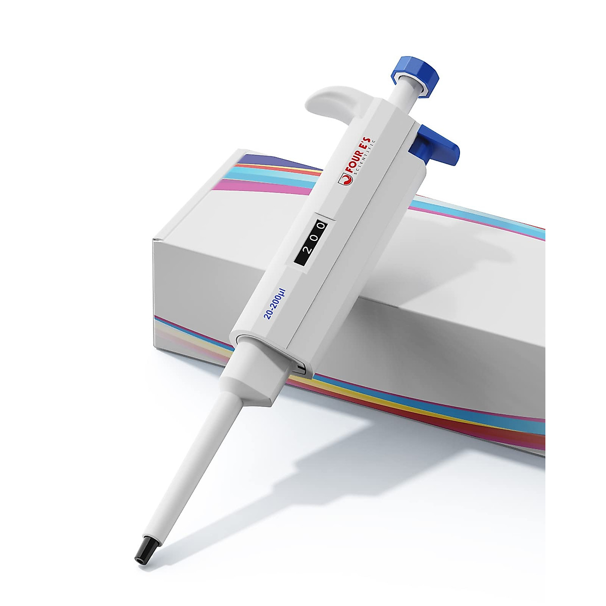 Adjustable Pipettes 20-200μl, Single Channel Pipette Lab Micropipettes Variable Volume, Four E's Scientific