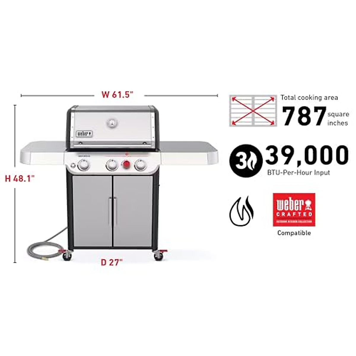 Weber 37300001 Genesis S-325S NG SS Gas Grill, Stainless Steel