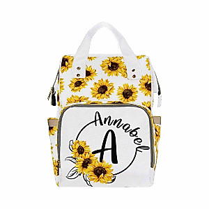 Personalized Name Diaper Bag Backpack for Baby, Custom Sunflower White Baby Bags for Boys & Girls Baby Daycare Bag Monogrammed Baby Shower Gifts