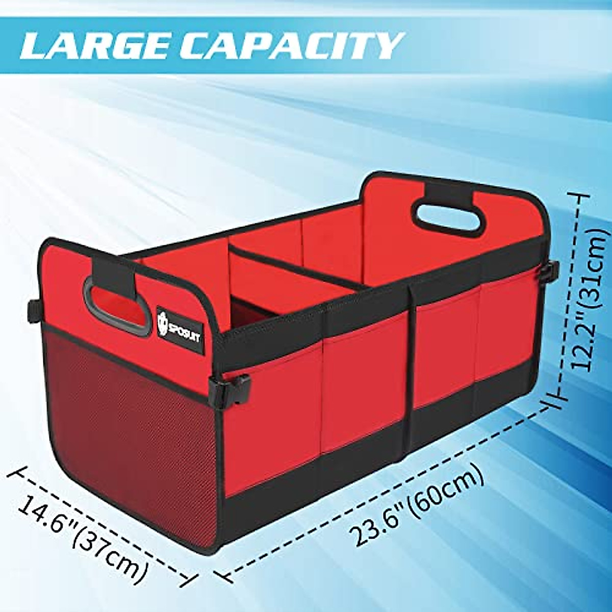 Sposuit Trunk Organizer for Car - Collapsible Trunk Storage with 11 Pockets & Reinforced Handles, SUV Trunk Organizers for Grocery Cargo