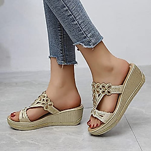 Aniywn Rhinestones Slides Sandals for Women Summer Open Toe Breathable Sandals Slip On Platform Wedge Casual Shoes