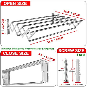 LANDBEAUTY Wall Mounted Laundry Clothes Drying Rack Clothing Heavy Duty Retractable Accordion Wall Hanger Collapsible Hanging Towel Holder for Laundry Room Bathroom(Extra Large 31.5",7-One-piece Rods)