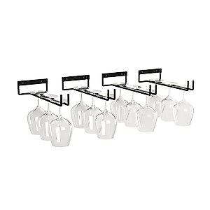 Black goblet holder wine glass holder wall-mounted wine glass storage rack for cabinet kitchen or bar 4-piece set (not including wine glasses (black)