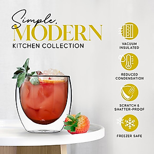 Kitchables Double Wall Glass Coffee Mugs Set of 4, 8oz - Insulated Clear Glass Coffee Mugs for Cappuccino, Latte, Tea, Espresso - Latte Cup - Tazas Para Cafe