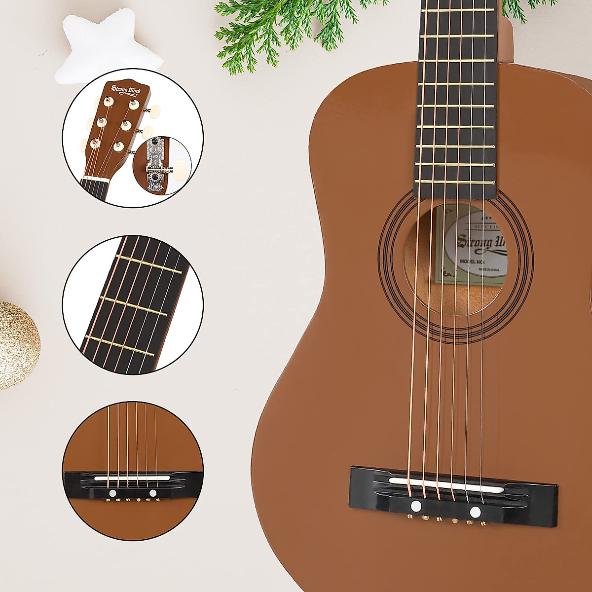 Childs Guitar STRONG WIND Guitar for Beginners Acoustic Kids Guitar 30" Steel Strings Wooden Guitar for Kids Students Girls Boys (Brown,No Bag)