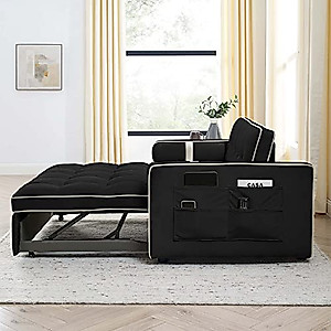 JEEOHEY Sleeper Sofa Couch w/Pull Out Bed, 55.5" New Upgraded Tufted Velvet Convertible Sleeper Sofa Bed, Small Love seat Sofa Bed w/ 2 Pillows for Small Space, Living Room, Apartment, Black