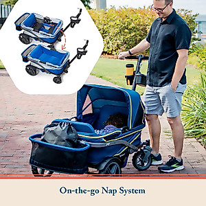 Gladly Family Anthem4 Quad All-Terrain Wagon Stroller with Easy Push and Pull, Removable XL Canopies, and Sturdy, Safe Folding for Storage and Transport, Sand & Sea