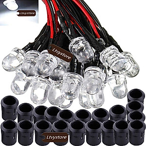 Ltvystore 20Pack 10MM 12V White LED Pre Wired Prewired 7.87 Inch Lamp Light Bulb Prewired Emitting Diode& 20Pack Black 10MM LED Plastic Clip Holder Display Panel (White)