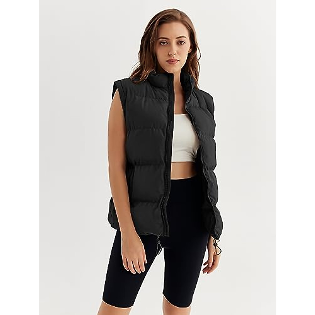 AUTOMET Puffer Vest Women Sleeveless Winter Zip Up Outerwear Warm Puffer Lightweight Stand-up Collar Down with Pocket Fall Outfits 2023