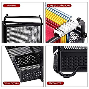 Simple Trending Desk Hanging File Box Storage Bin Organizer with Drawer Organizer for Letter/A4 Office File Folder Holder, Black