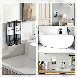 Shampoo and Conditioner Dispenser,Unisense Shower Soap Dispenser 2 Chamber No Drill Wall-Mounted Shampoo Dispenser for Shower Wall Mounted Shower Dispenser for Bathroom Hotel Large Capacity,Black