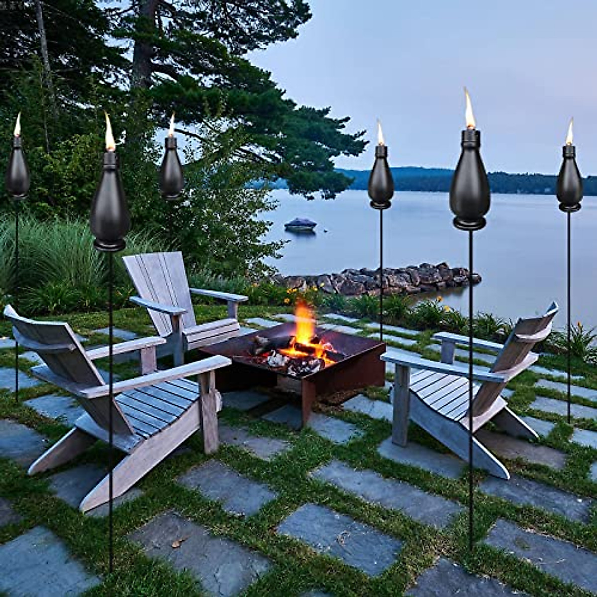 tewei 6 Pack Outdoor Citronella Torches, 59 inch Metal Garden Torches for Outside, Easy to Refill Citronella Outdoor Black Flickering Flame Torch Light for Backyard Outside Patio Lighting Party