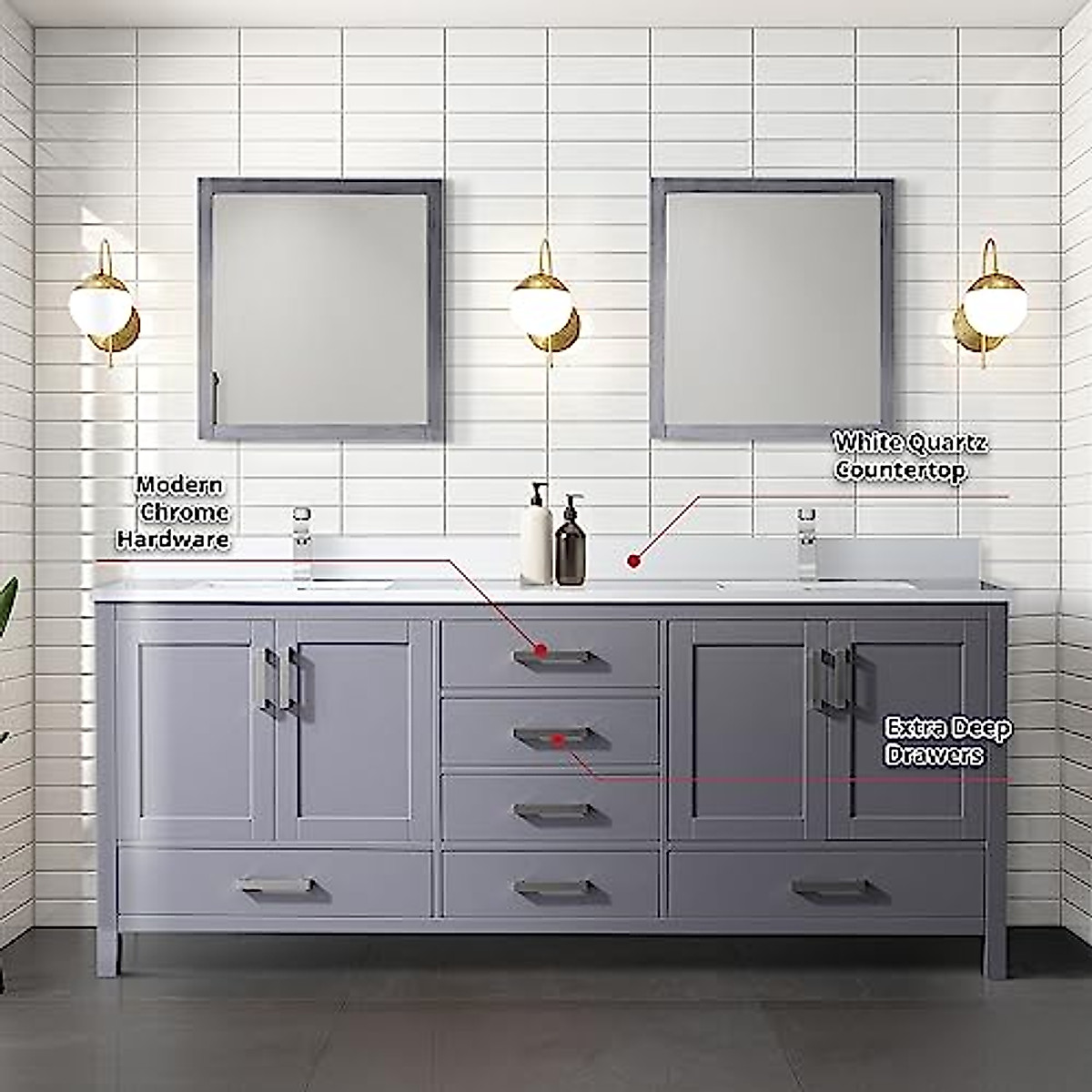 Bell+Modern Big Sur 80 in. W x 22 in. D Dark Grey Double Bath Vanity and White Quartz Top