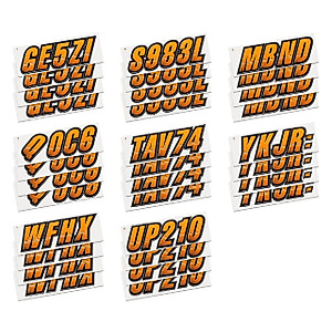 STIFFIE Techtron Orange Crush/Black SUPER STICKY 3" Alpha Numeric Registration Identification Numbers Stickers Decals for Sea-Doo SPARK, Inflatable Boats, RIBs, Hypalon/PVC, PWC and Boats.