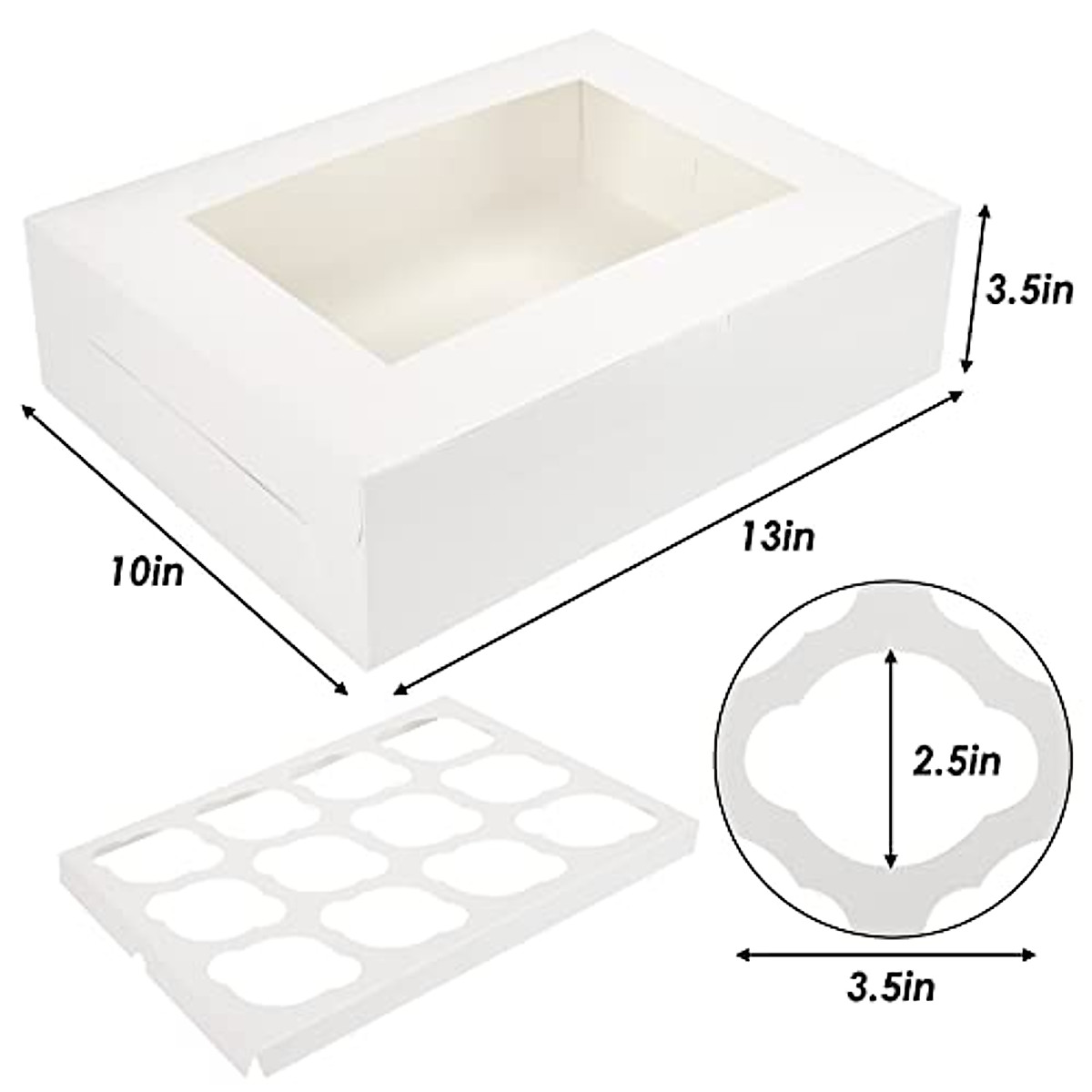 Moretoes Cupcake Boxes 15 Packs White Cupcake Containers 12 Count with Windows and Inserts to Fit Muffins, Cupcake Carrier for Cookies
