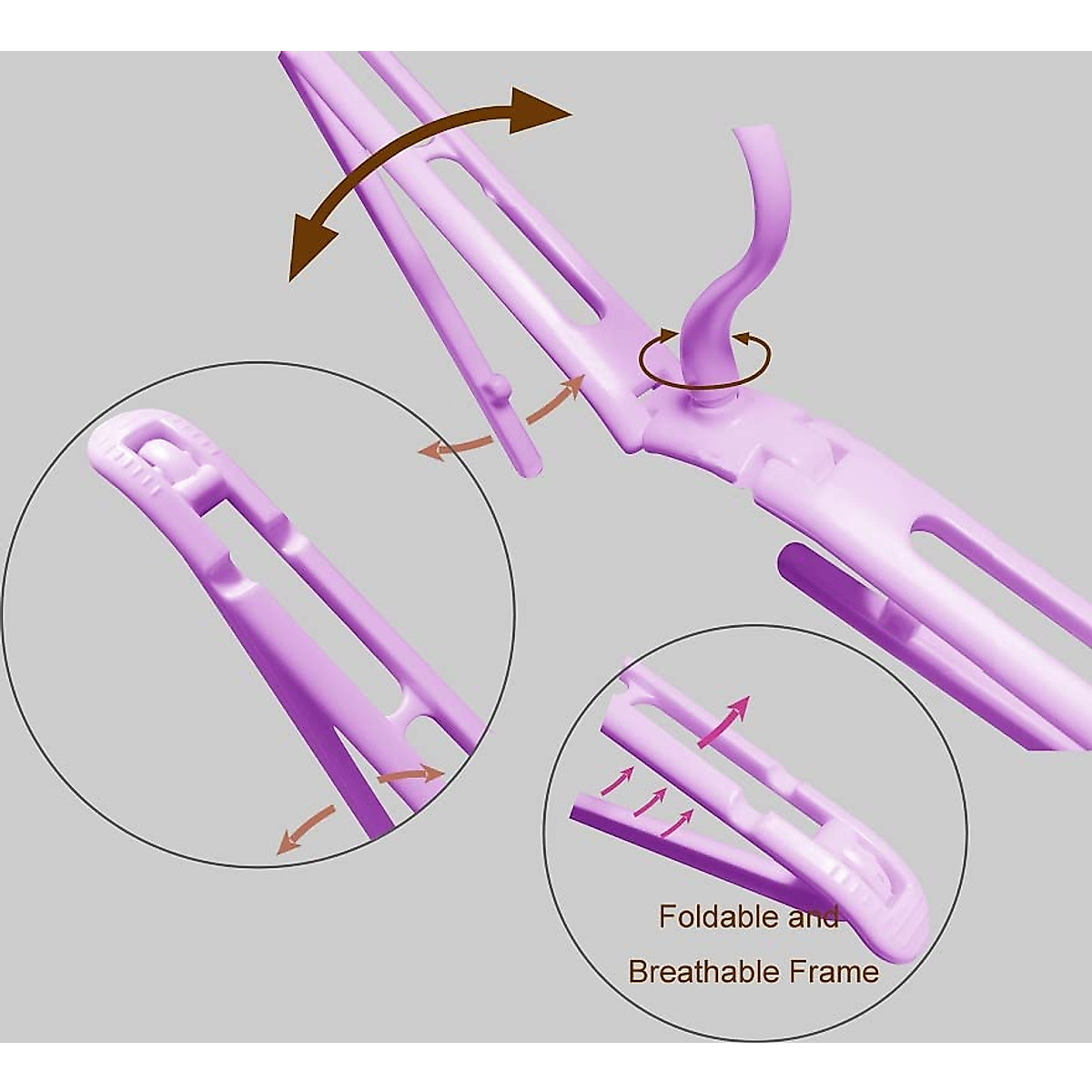 Fineget Travel Hangers with Clips Foldable Plastic Clothes Coat Shoes Socks Shorts Skirt Shirt Hangers Non Slip Heavy Duty Hangers Purple 4 PCS + 8 Clips